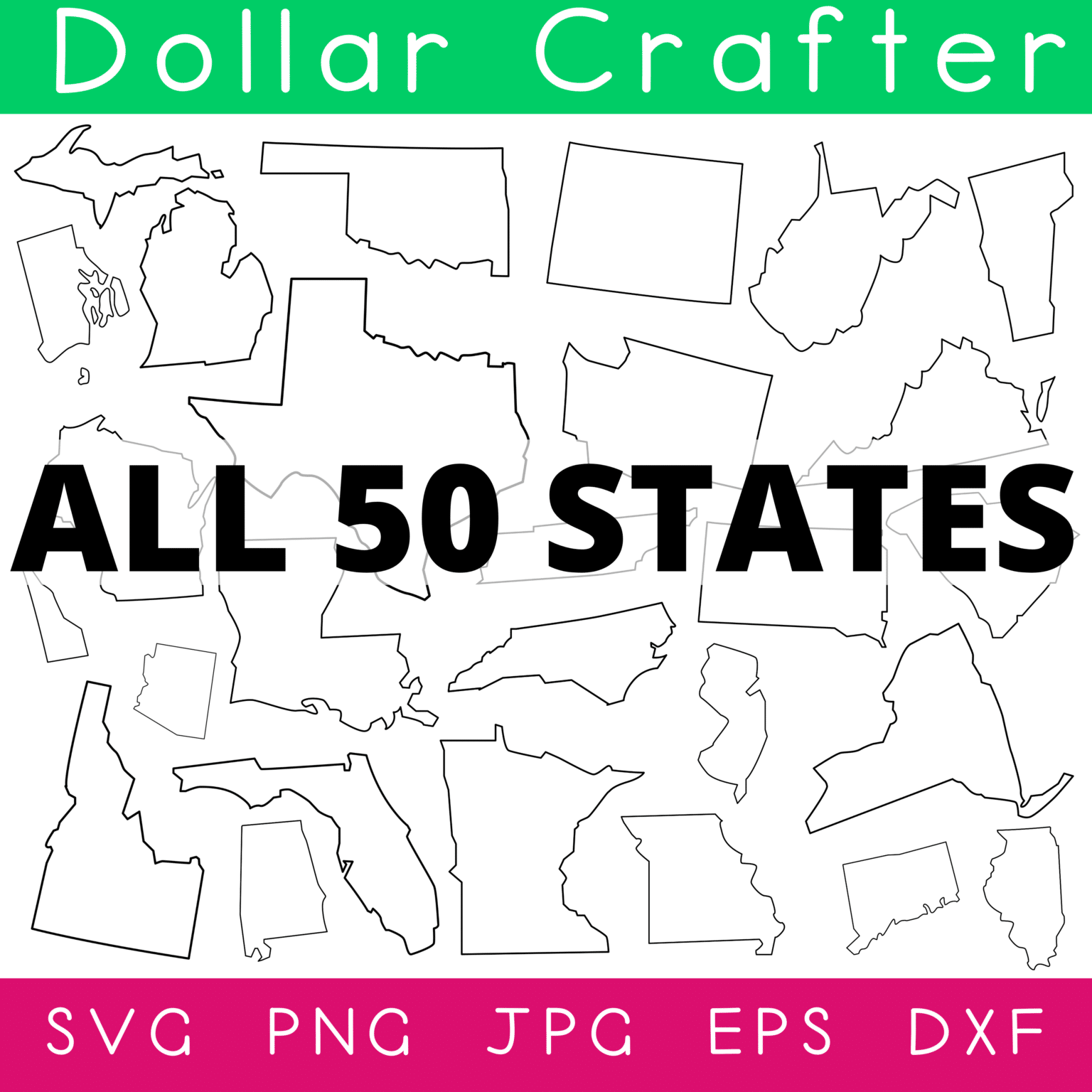 50 States Outlines SVG Cut File Set for Cricut or Silhouette ⋆ Dollar ...