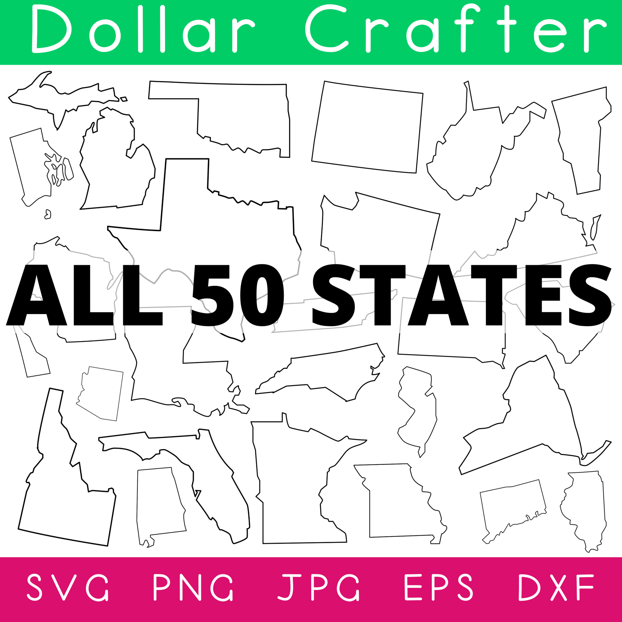 50 States Outlines SVG Cut File Set for Cricut or Silhouette ⋆ Dollar ...