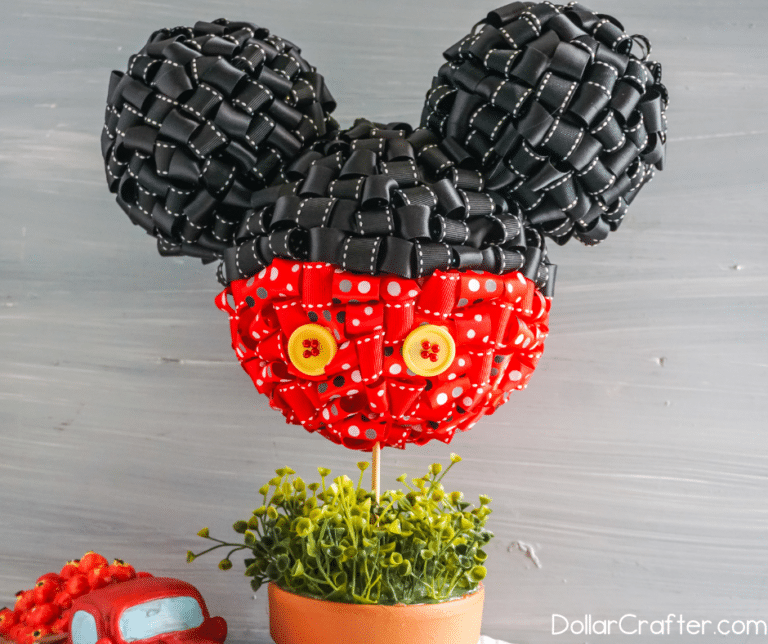 DIY Looped Ribbon Mickey Mouse Topiary Tutorial ⋆ Dollar Crafter