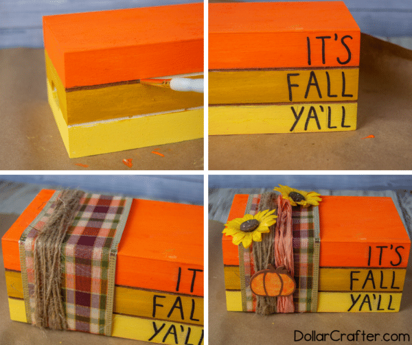 DIY Dollar Tree Autumn Stacked Book Craft ⋆ Dollar Crafter